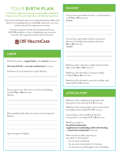 What is a birth plan? | OSF HealthCare | OSF HealthCare